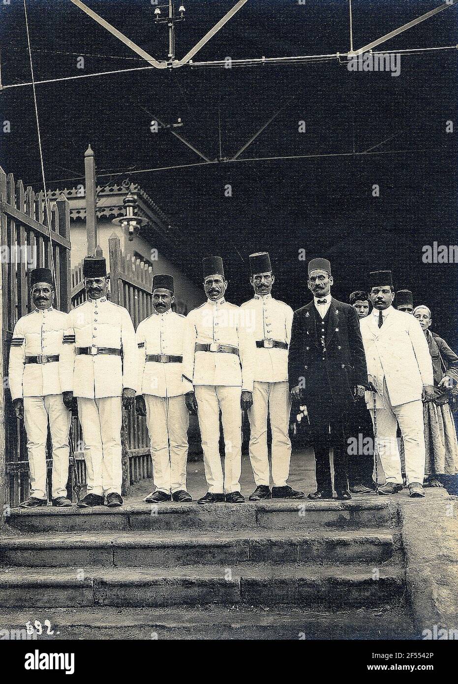Cairo, Egypt. Policemen in white uniform and a dark uniform posing in ...