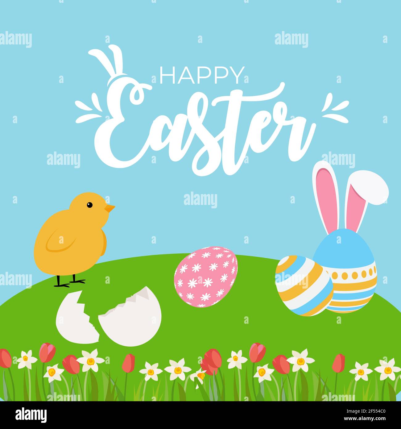 Cute Cartoon Happy Easter Spring Holiday Background Illustration EPS10 ...