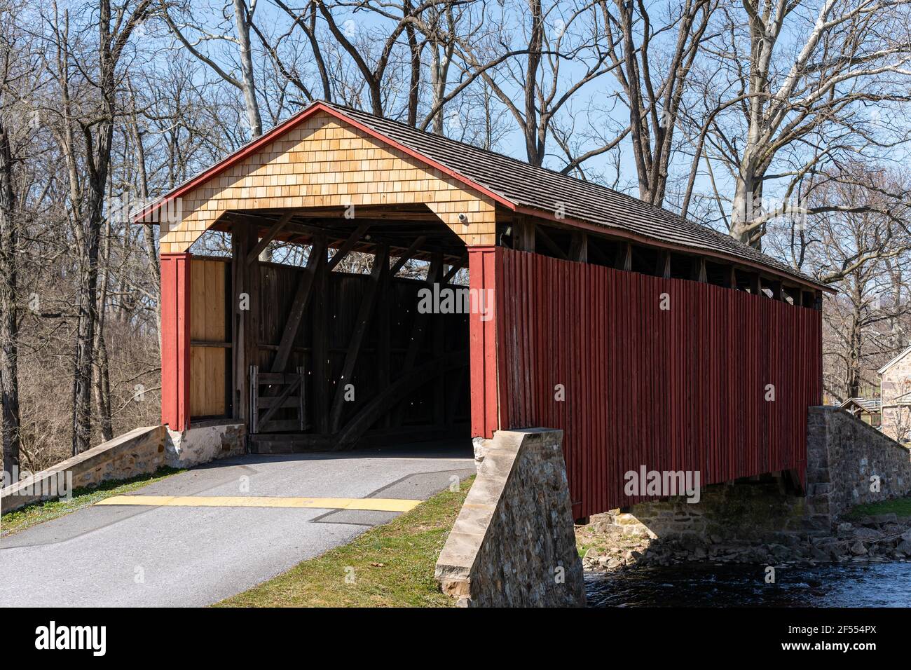 Narvon, PA, USA - March 22, 2021: The red Caernarvon Covered Bridge ...