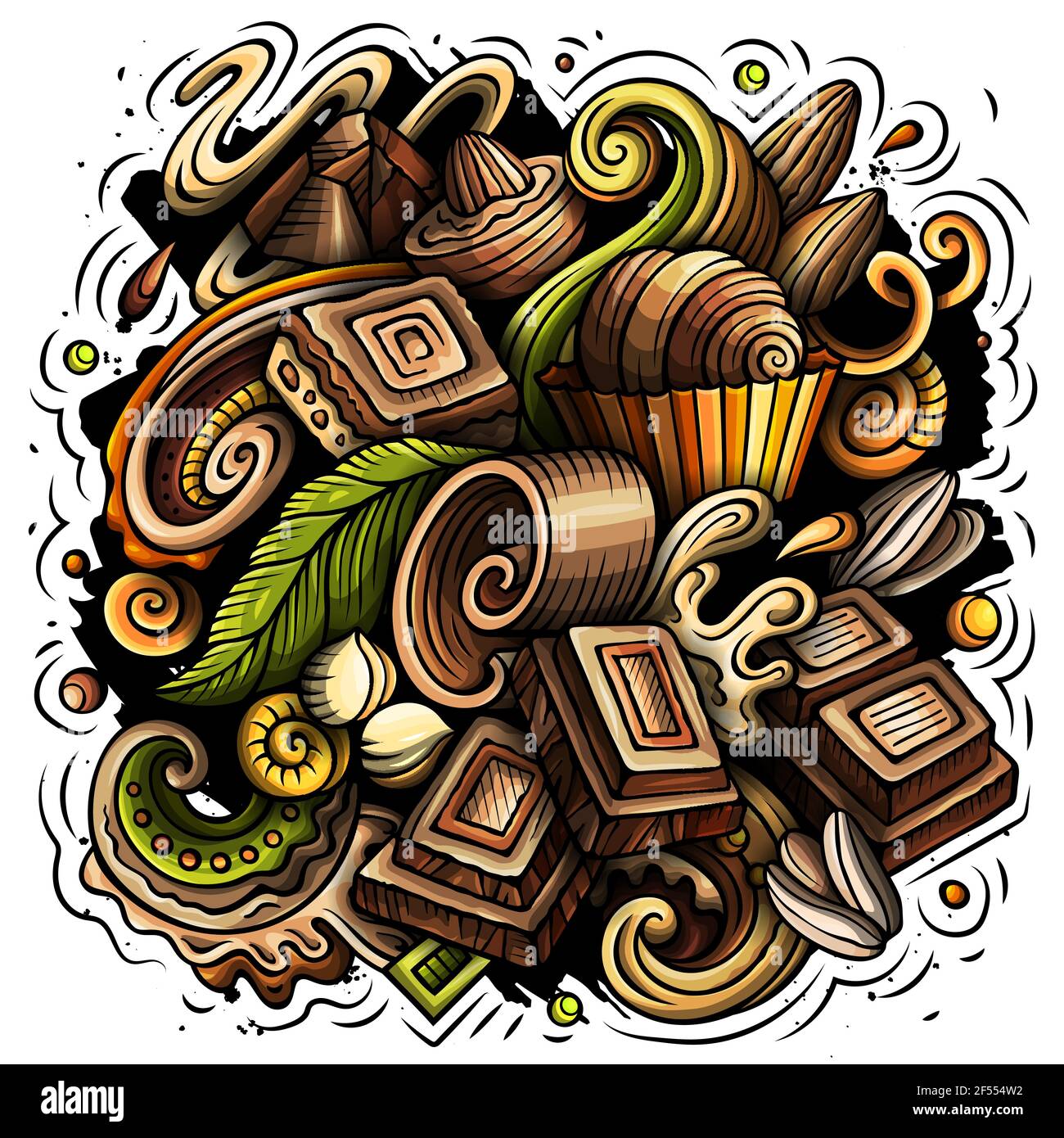 Chocolate hand drawn vector doodles illustration. Choco poster design ...