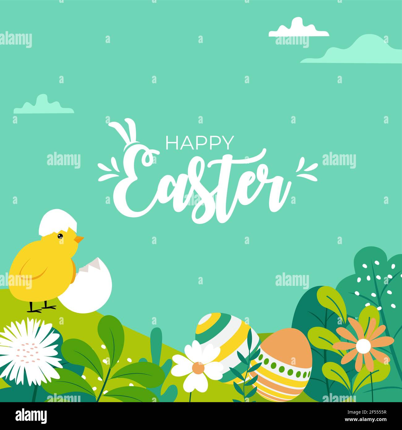 Cute Cartoon Happy Easter Spring Holiday Background Illustration EPS10 ...