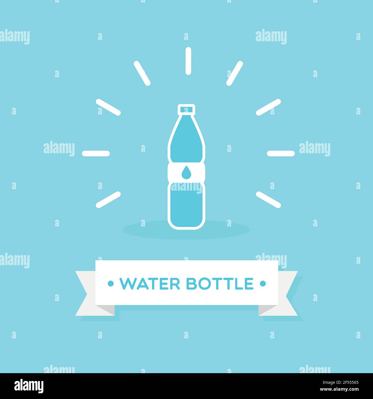 Plastic bottle with water icon. Ribbon with the word water bottle ...