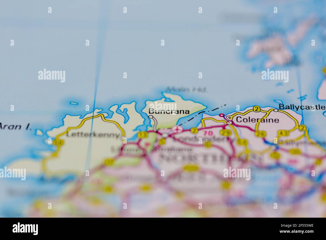 Buncrana Shown on a Geography map or road map Stock Photo - Alamy
