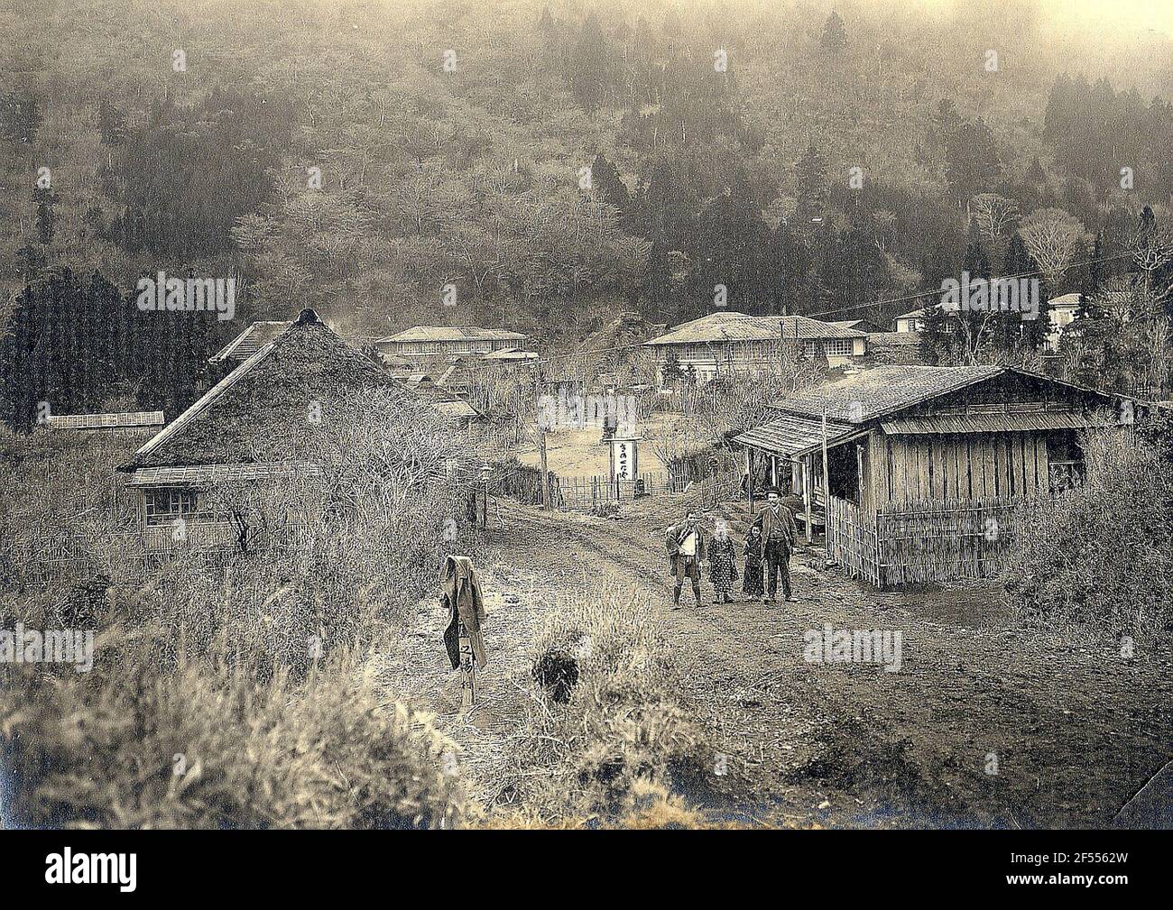 Hakone, Japan. Tourist with native family against the city silhouette ...