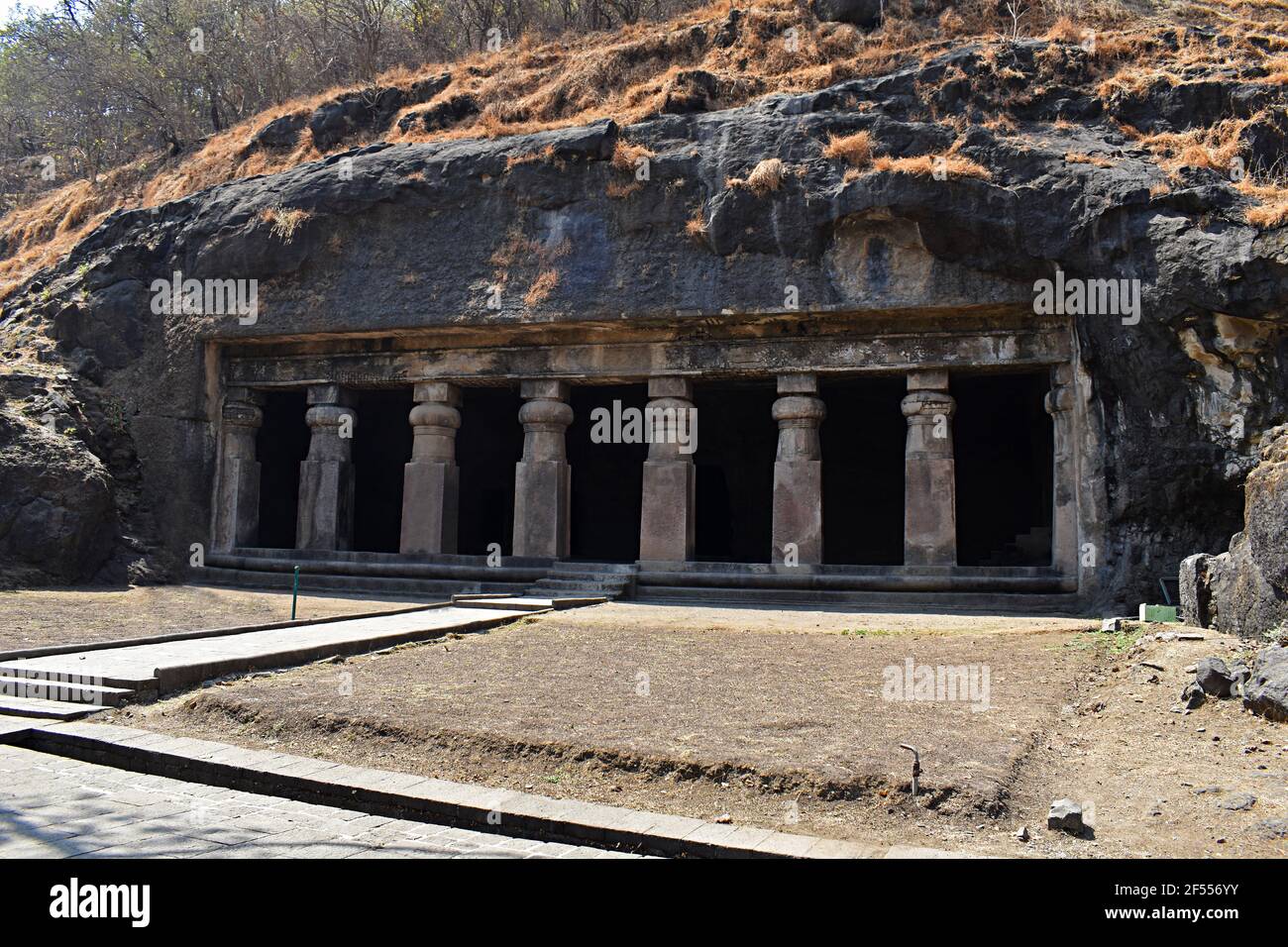 View of Entrance Cave No. 3 rock cut, Elephanta Caves, at Elephanta ...