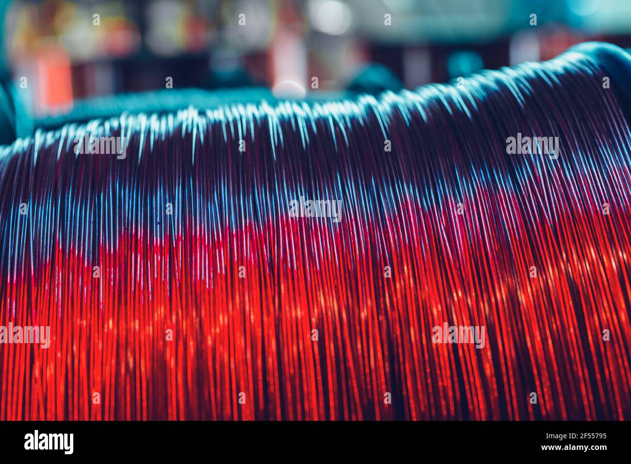 Copper wire reels in cable factory close up Stock Photo - Alamy