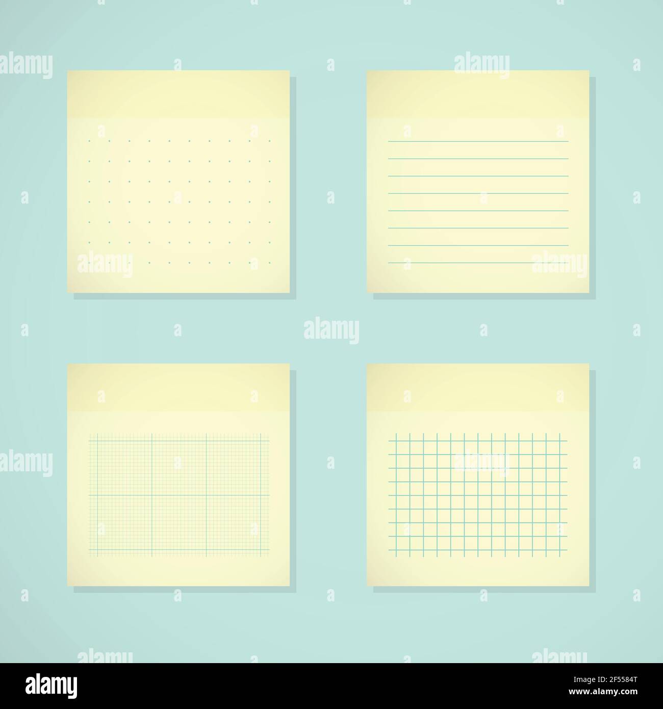 Set: yellow sticky notes. Ruled, dotted, millimeter and squared papers ...