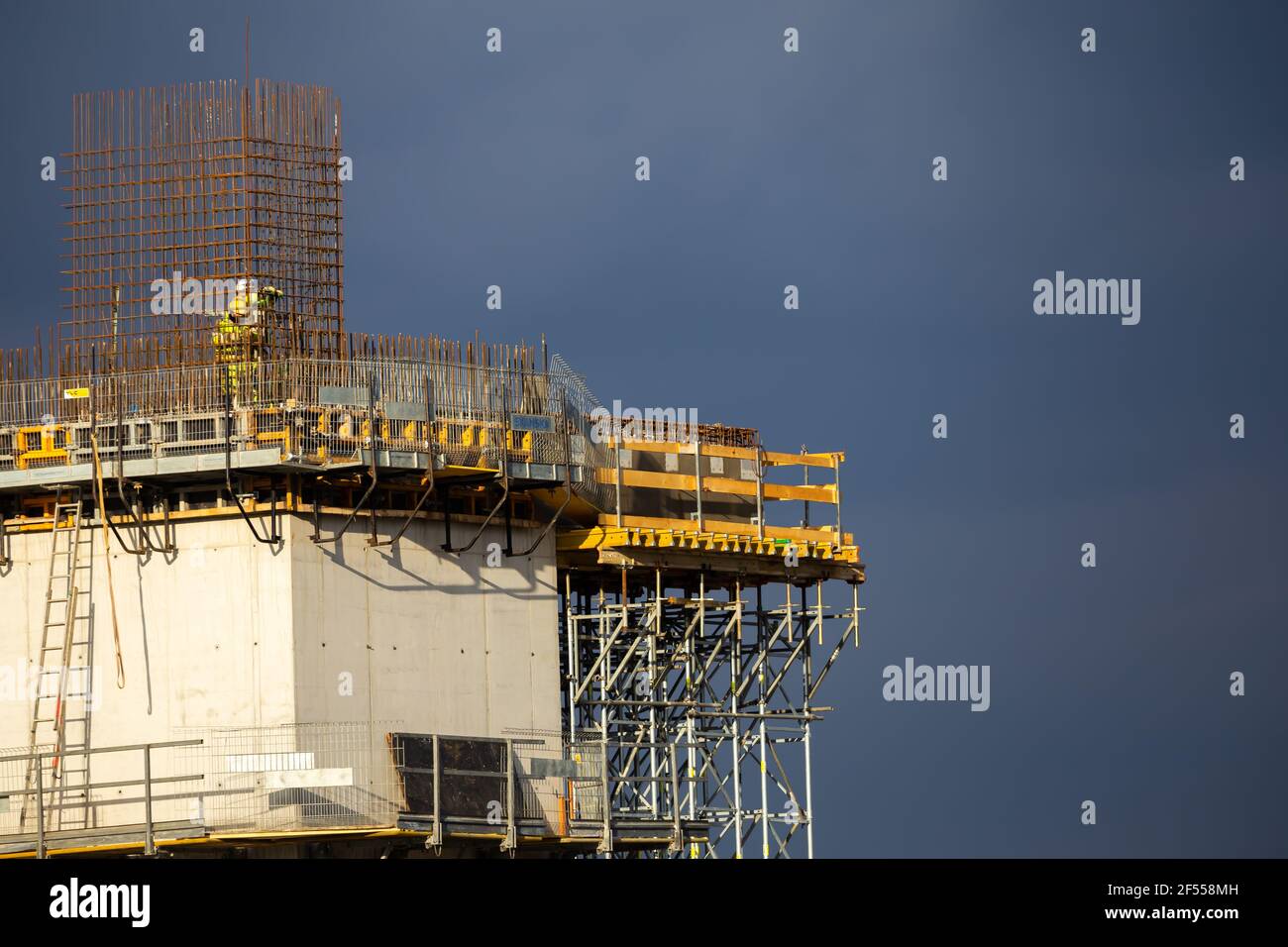 Construction work at height during the construction of a reinforced ...