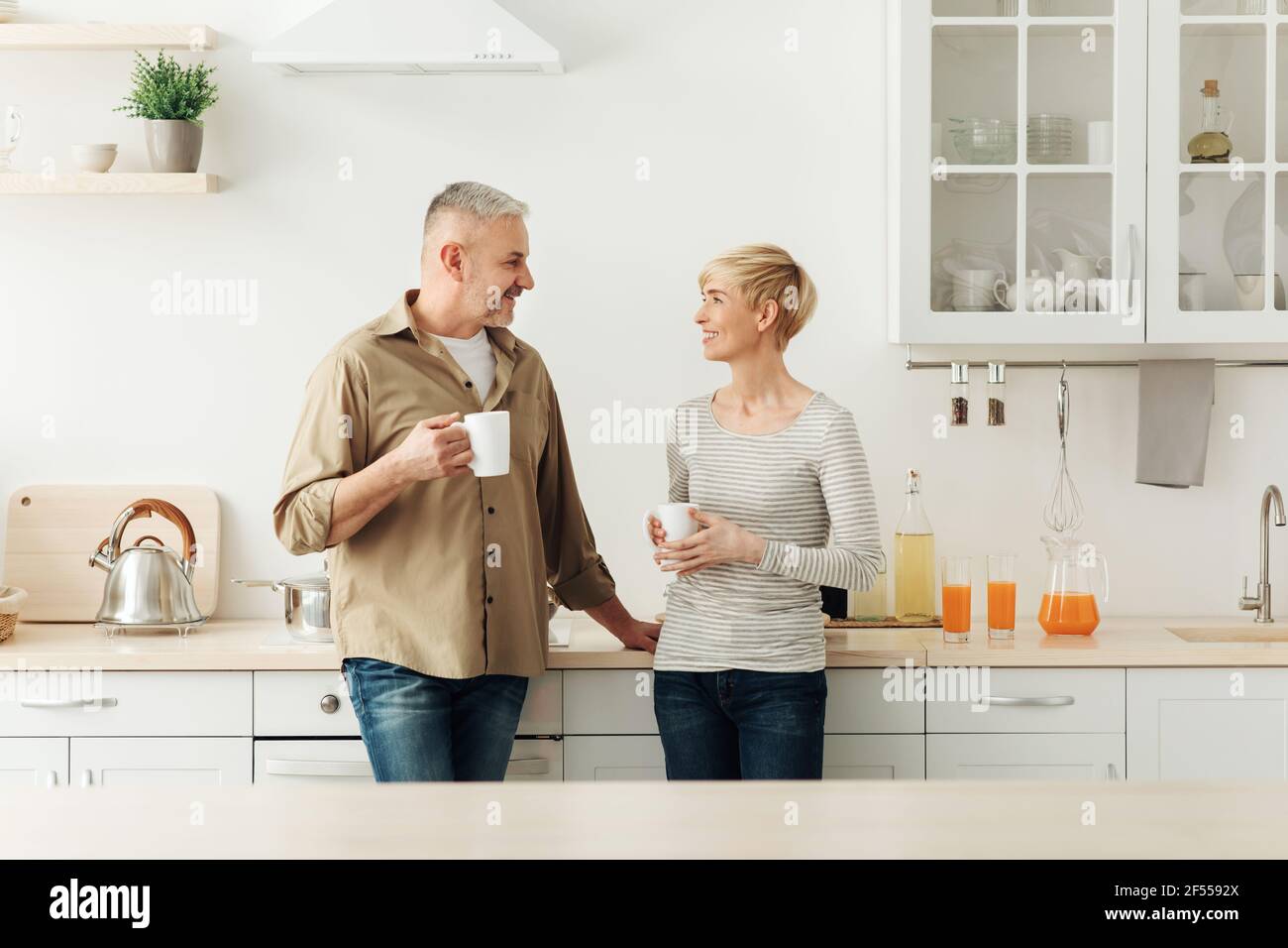 Morning coffee, home comfort, family breakfast and happy relationships ...