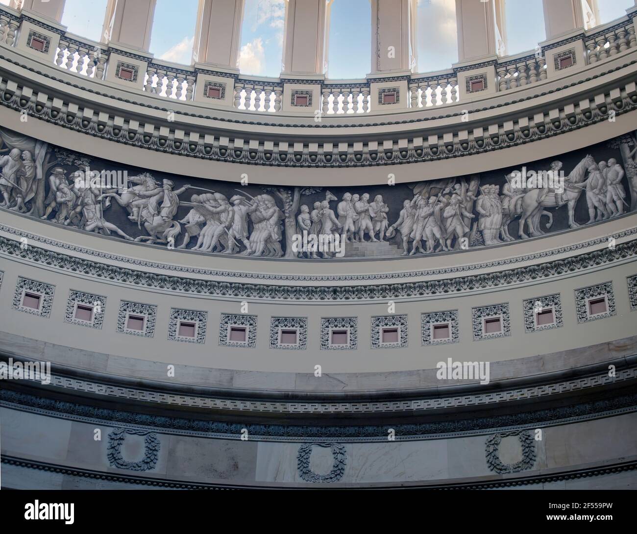 WASHINGTON DC, UNITED STATES - Mar 23, 2021: US Capitol Rotunda Frieze ...