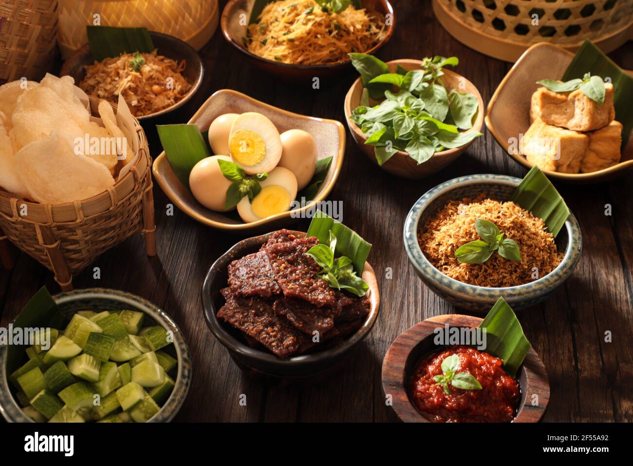 Assorted Side Dishes and Condiments for Nasi Ulam Betawi Stock Photo ...
