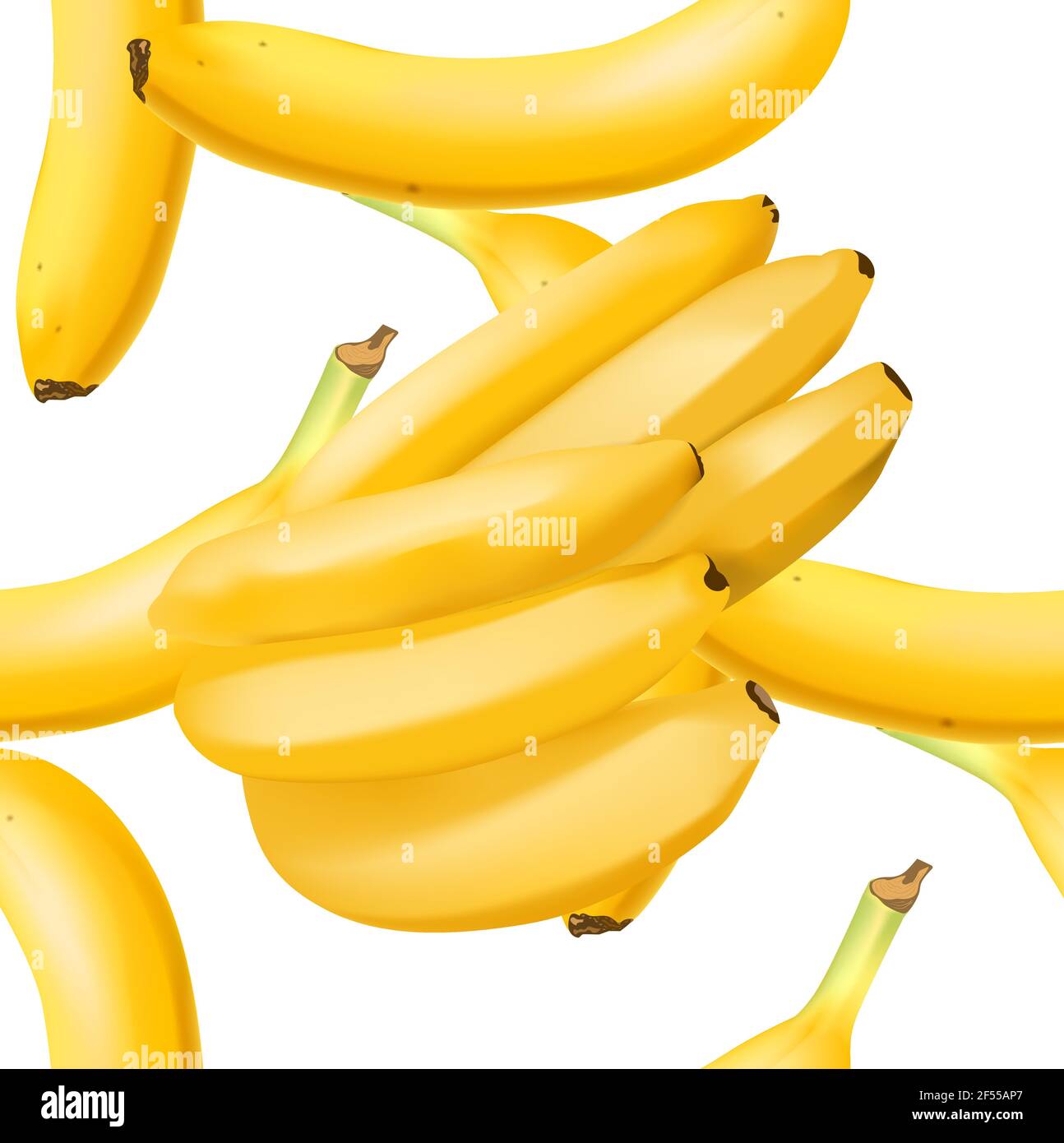 Trendy seamless pattern with realistic banana bunch. Vector realistic ...