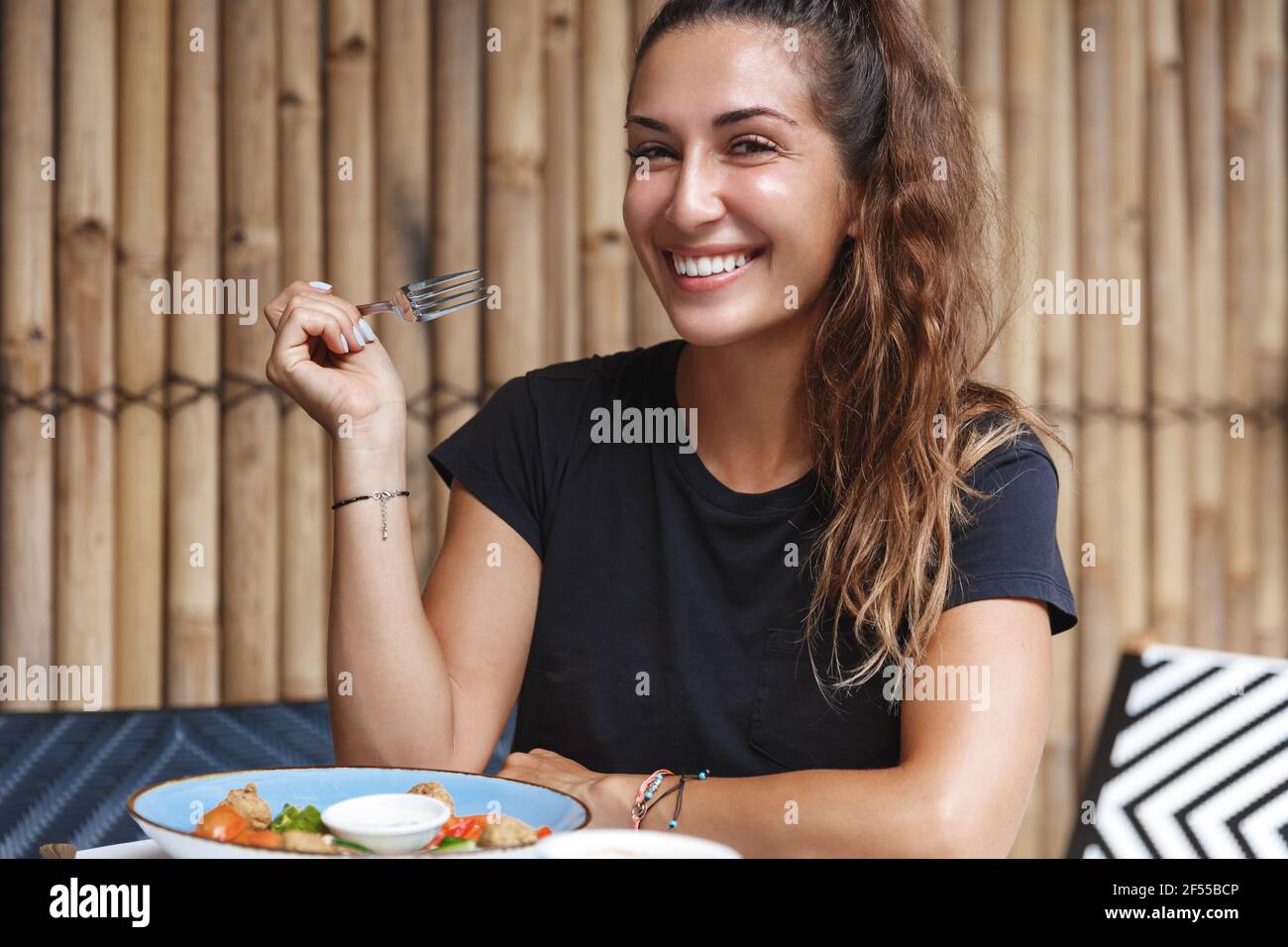 Dining out, breakfast in restaurant and leisure concept. Close-up of ...