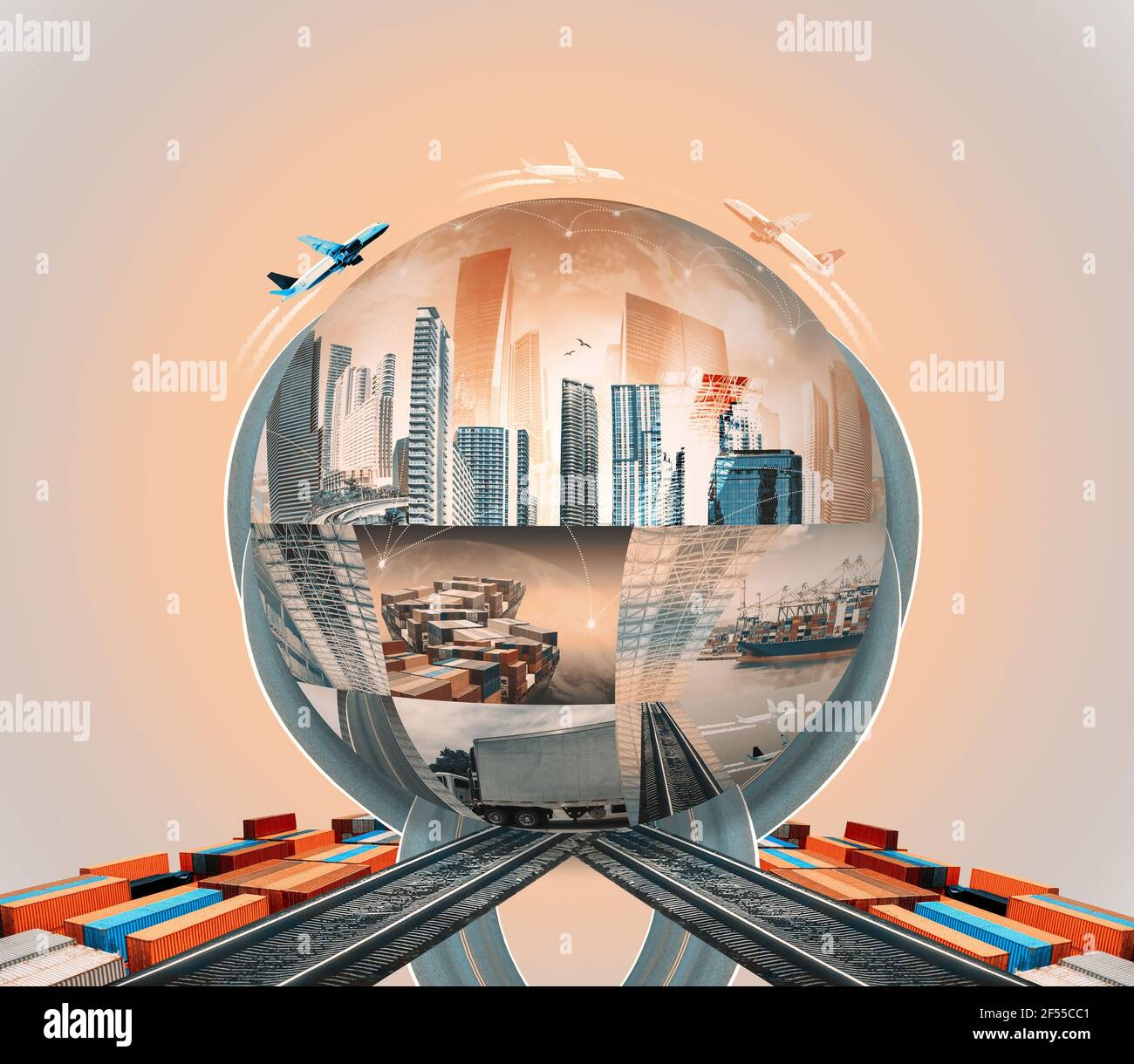 Industrial container cargo freight ship for import or export in port ...