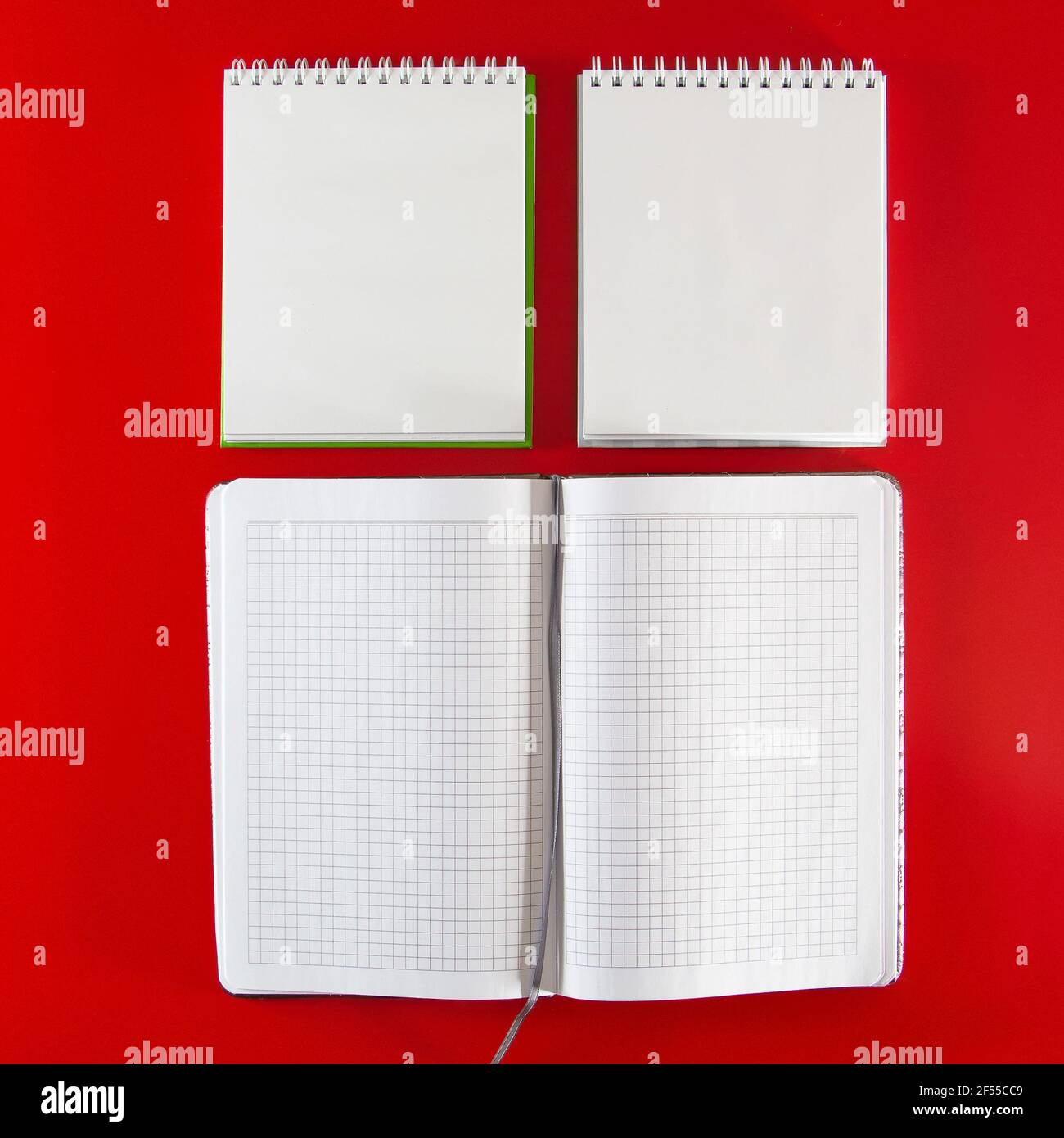 Minimalistic layout for design. Office supplies - notebooks and pens on ...