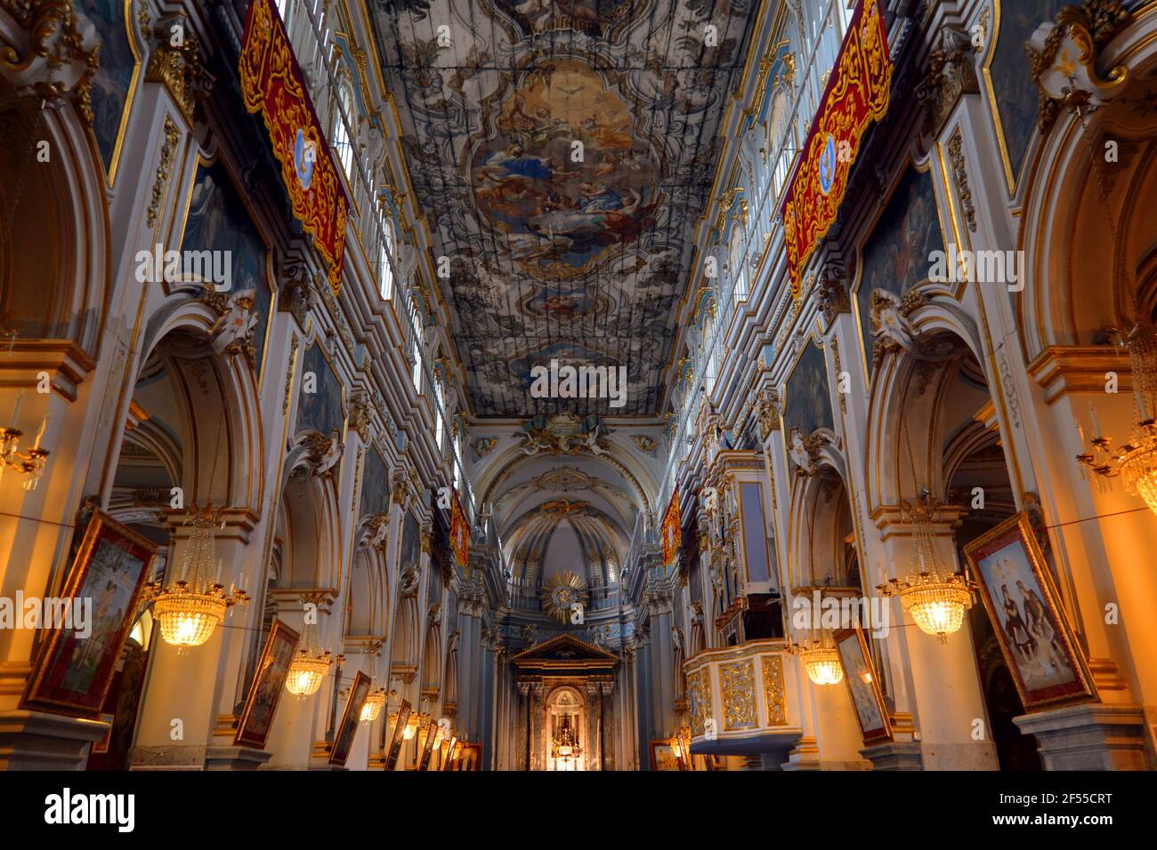 Interior of the basilica of San Sebastiano, Melilli, Syracuse, Sicily ...