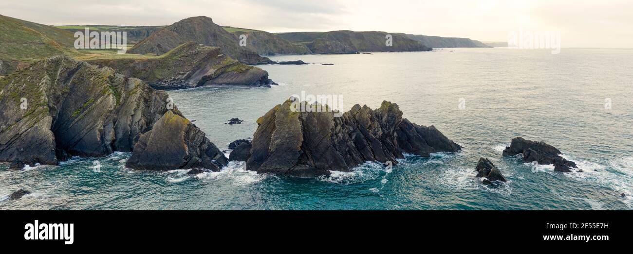 Panorama of the Hartland Quay in Devon Stock Photo - Alamy