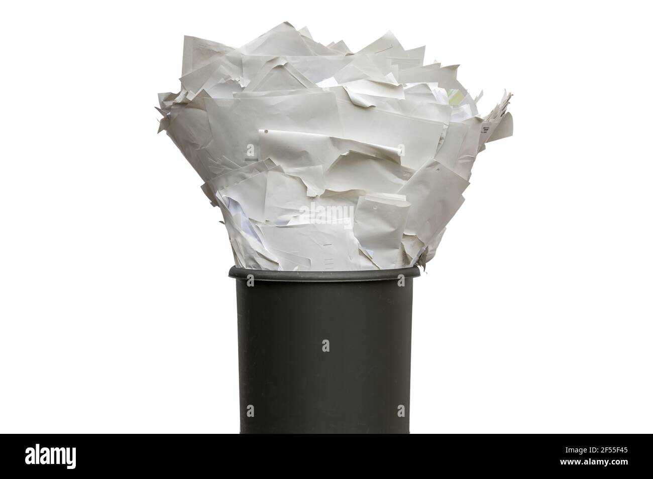 Crowded wastebasket against a white background as a symbol of ...
