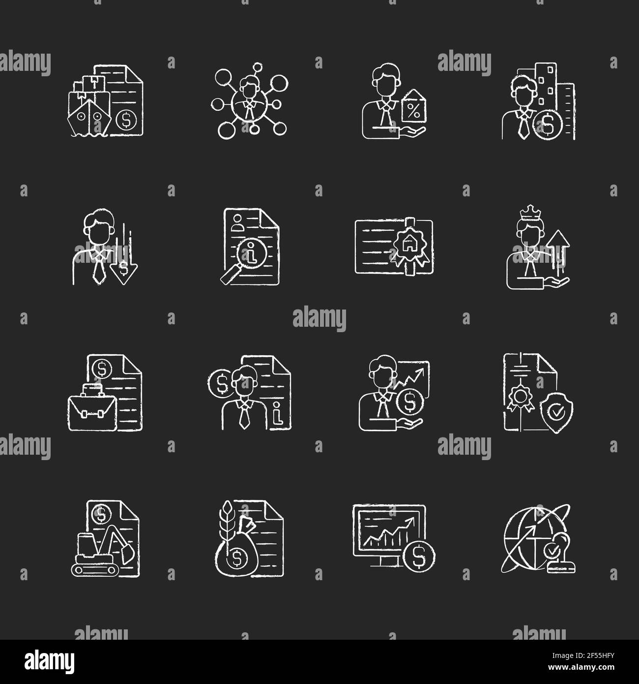 Broker service chalk white icons set on black background Stock Vector ...