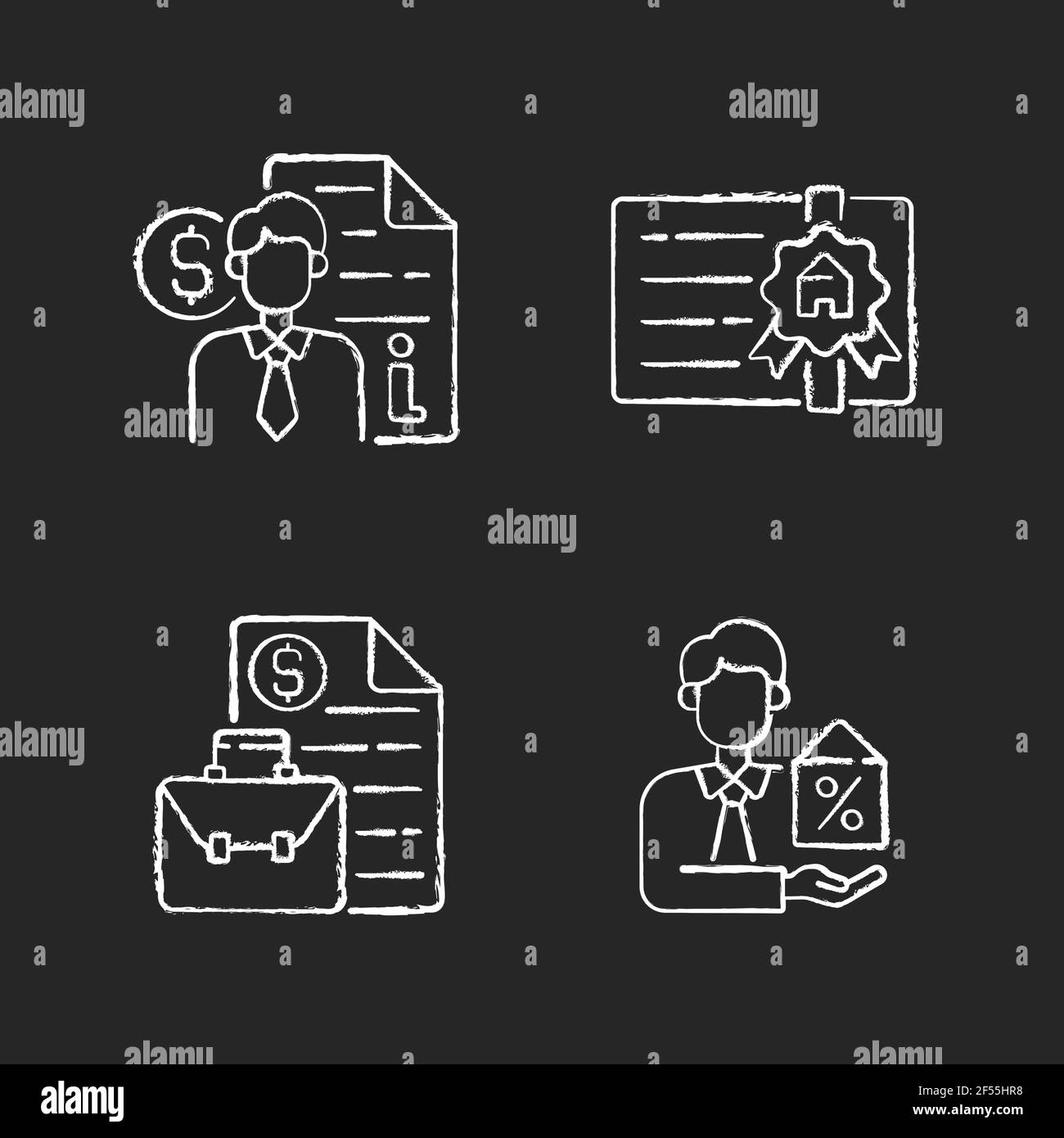 Broker chalk white icons set on black background Stock Vector Image ...