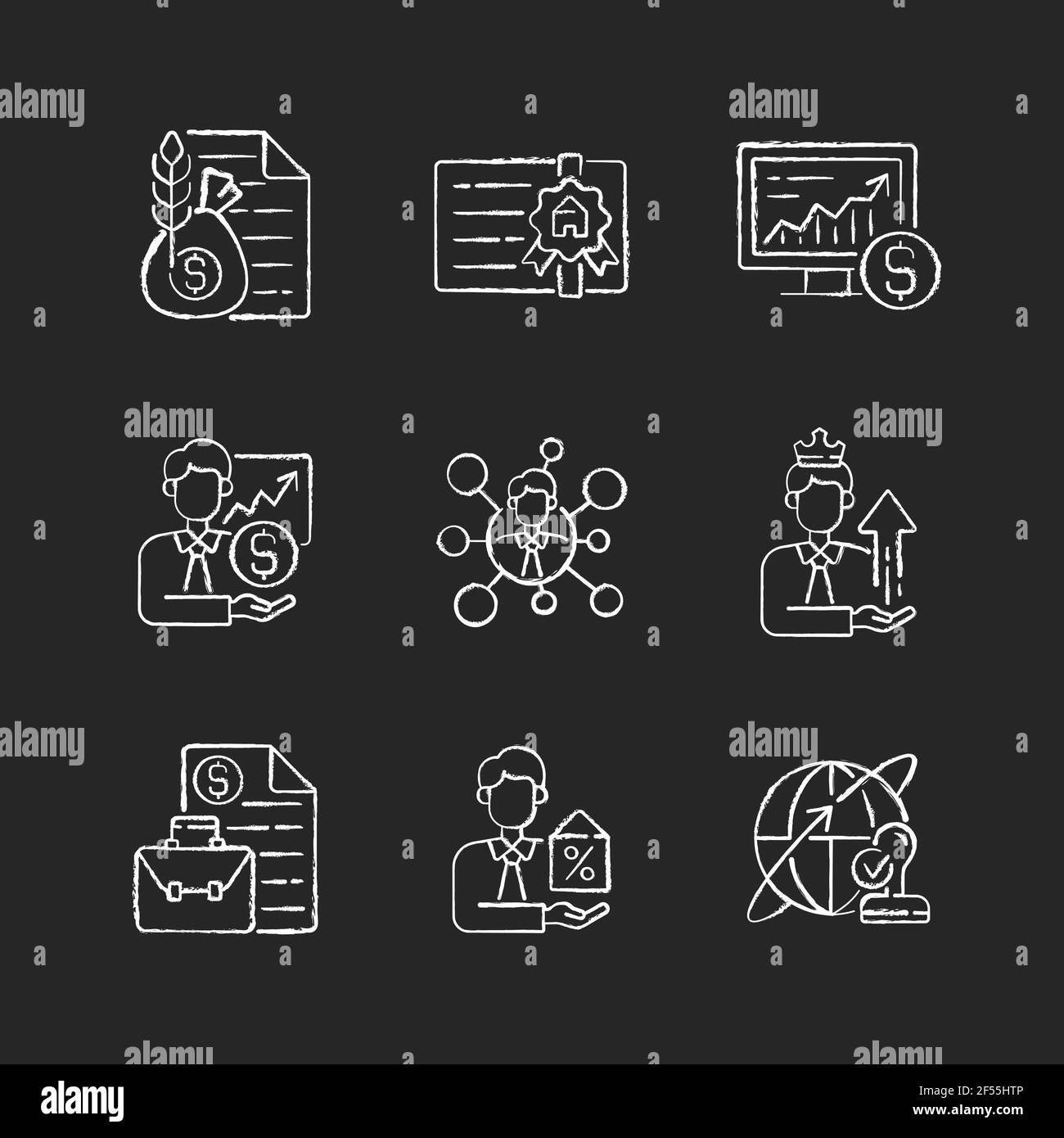 Financial advisor chalk white icons set on black background Stock ...