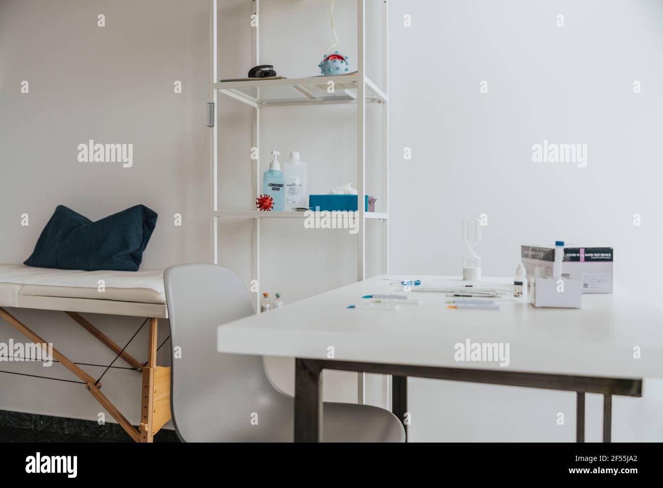 Rapid diagnostic test kit on desk at medical examination room in ...