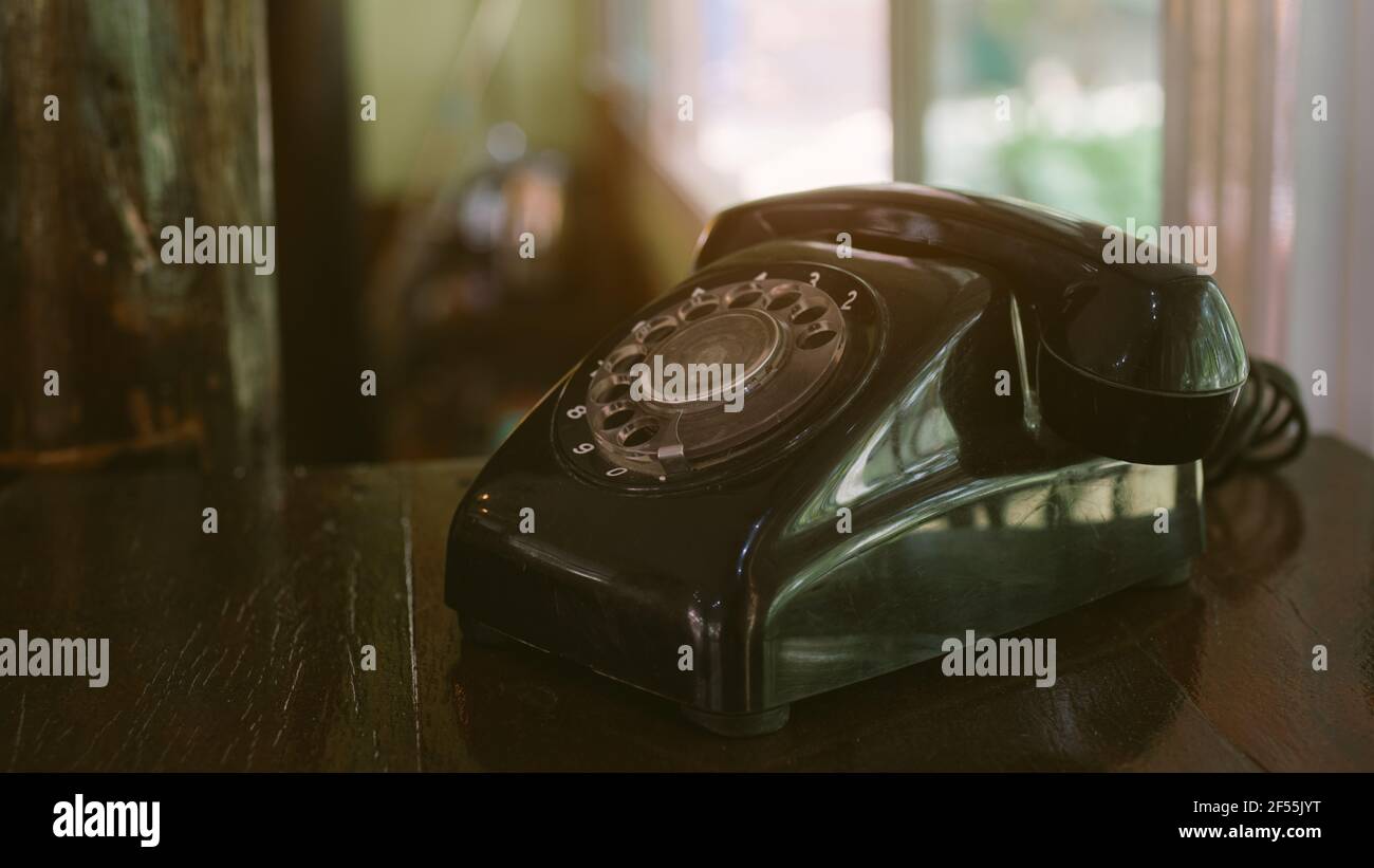Black retro old classic telephone Stock Photo - Alamy