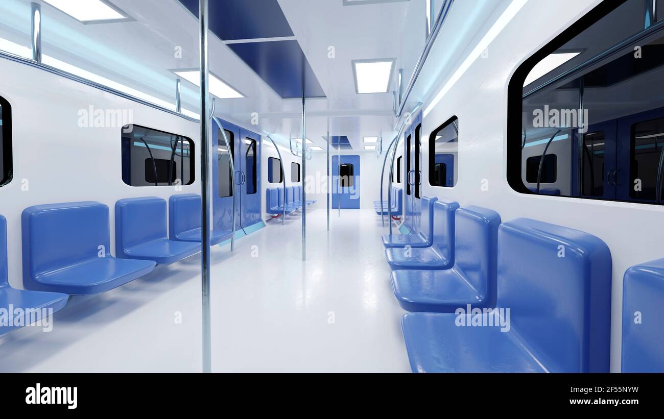 Three dimensional render of interior of modern subway train Stock Photo ...