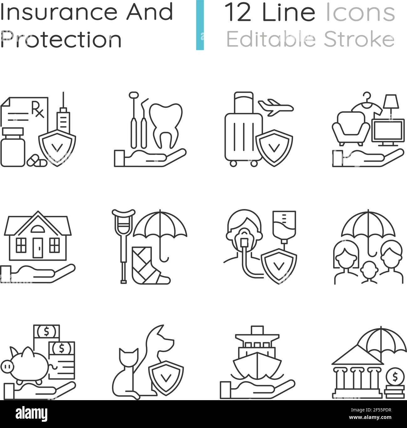 Insurance and protection linear icons set Stock Vector Image & Art - Alamy
