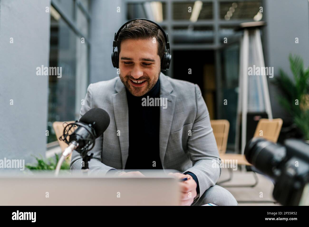 Sitting communication microphone technology hi-res stock photography ...