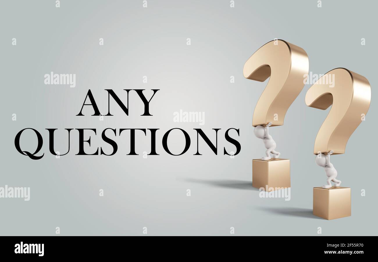 Any questions text and 3d question mark icon background. 3d ...