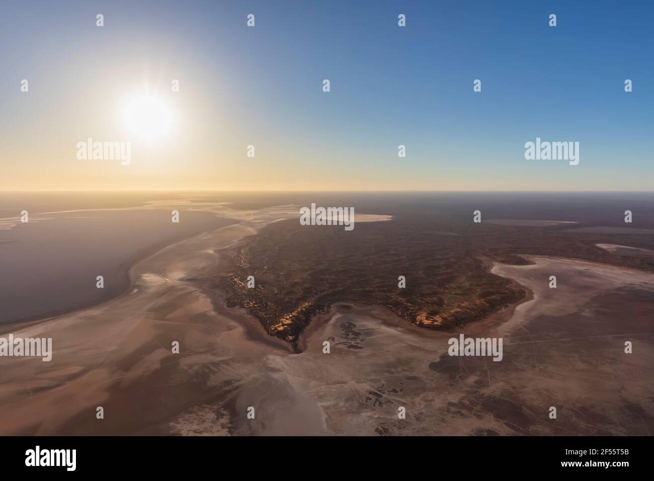 Australia, Northern Territory, Aerial view of Lake Amadeus at sunset ...