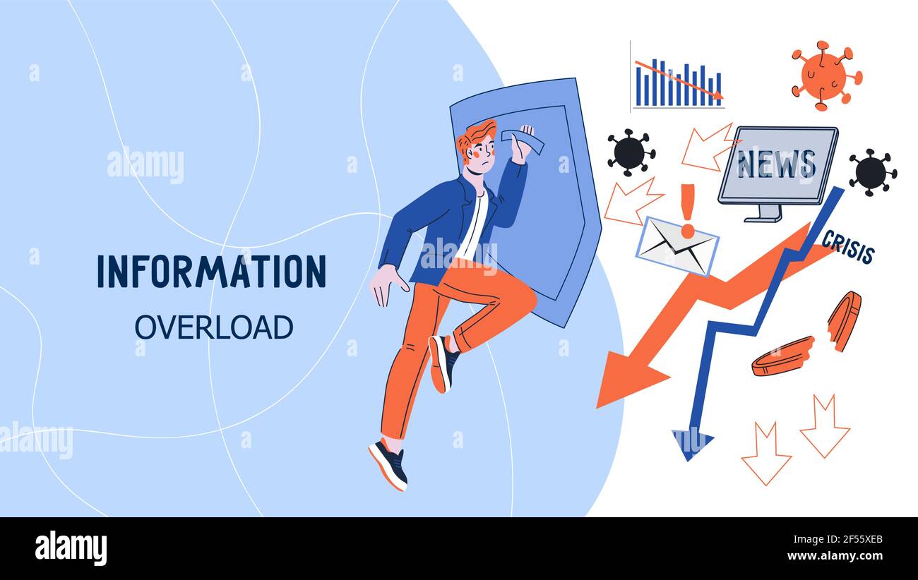 Information overload website interface design with business man holding ...