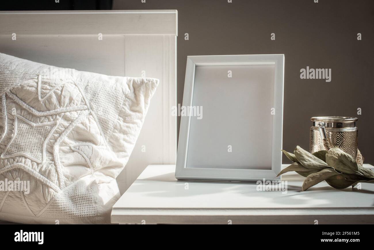 white portrait frame mockups, Scandinavian interior neutral color ...