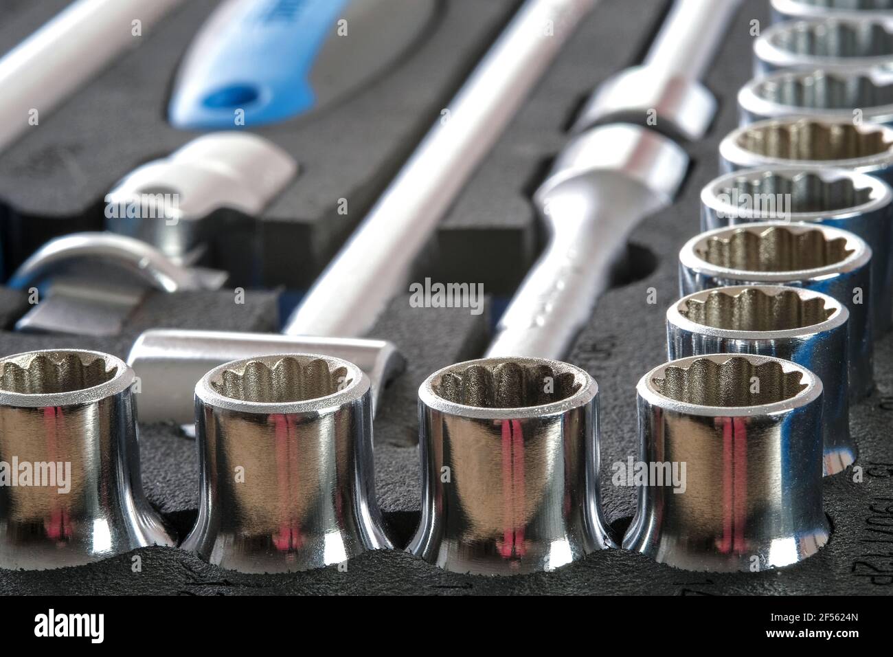 A set of auto mechanic tools. Tools: head crank, ratchet, imbus keys ...