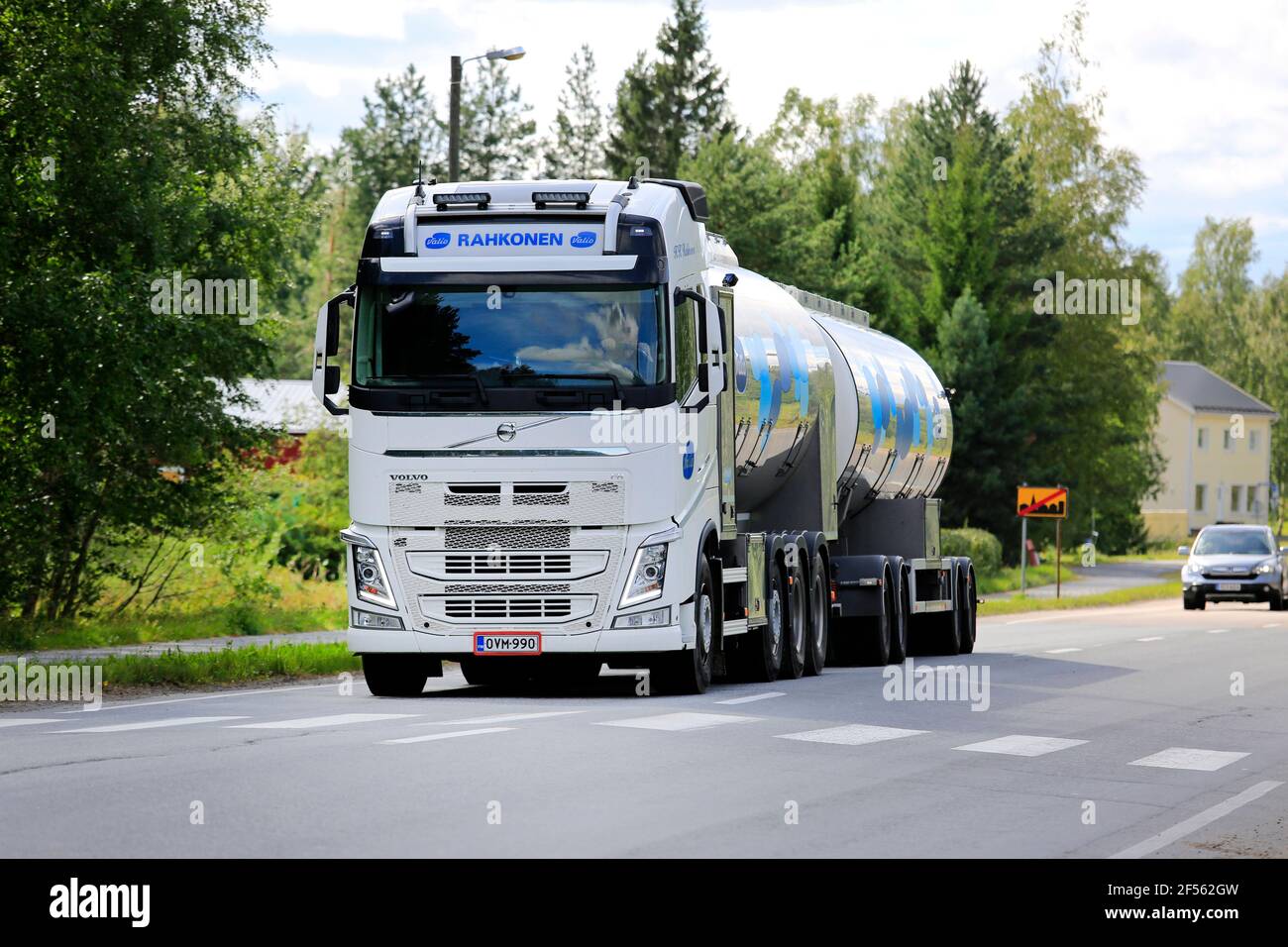 White Volvo FH milk tank truck Rahkonen delivers Valio milk near Valio ...