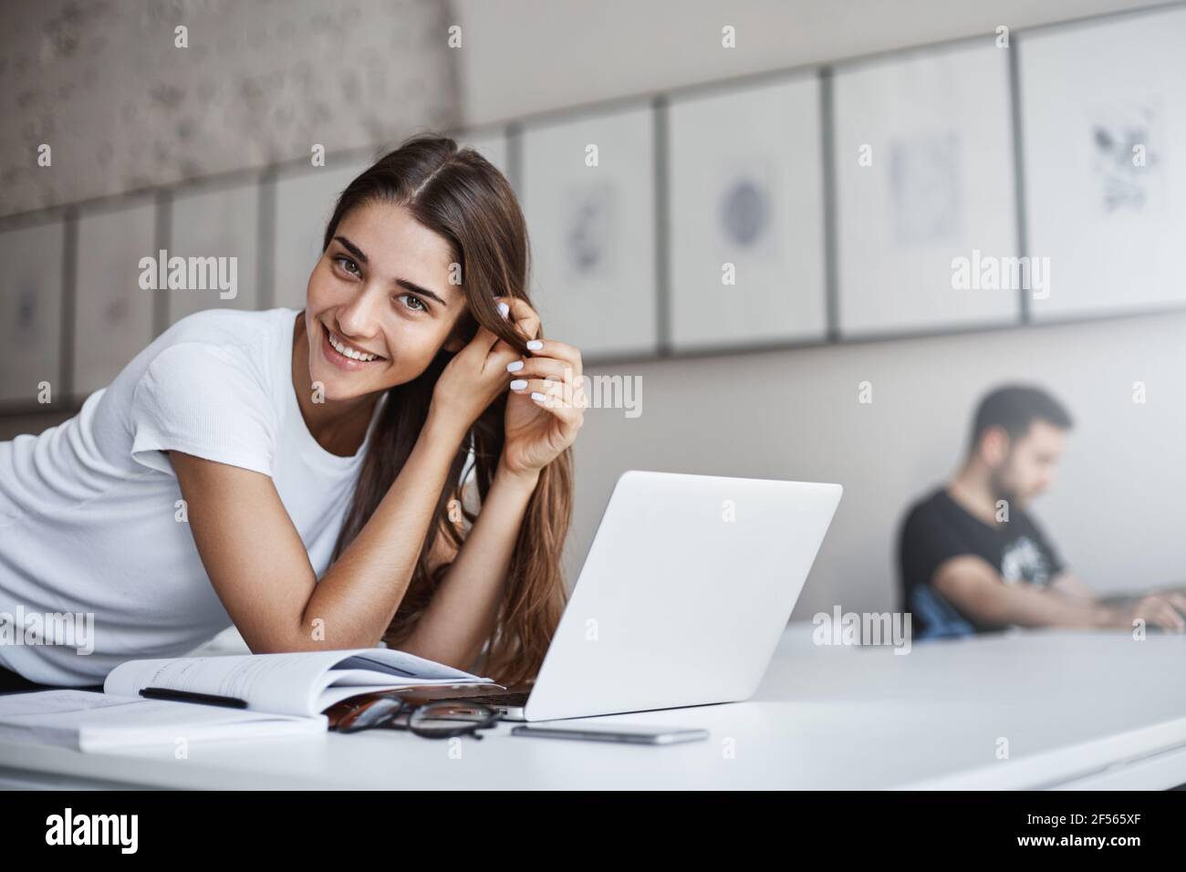 Young high school graduate preparing for her internship. Beautiful girl ...