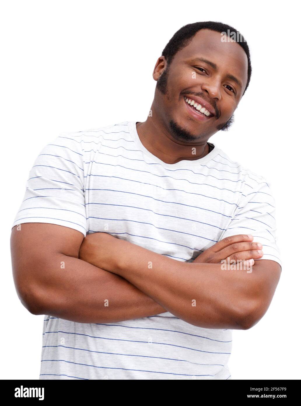 Close up portrait of chubby african american man smiling against ...