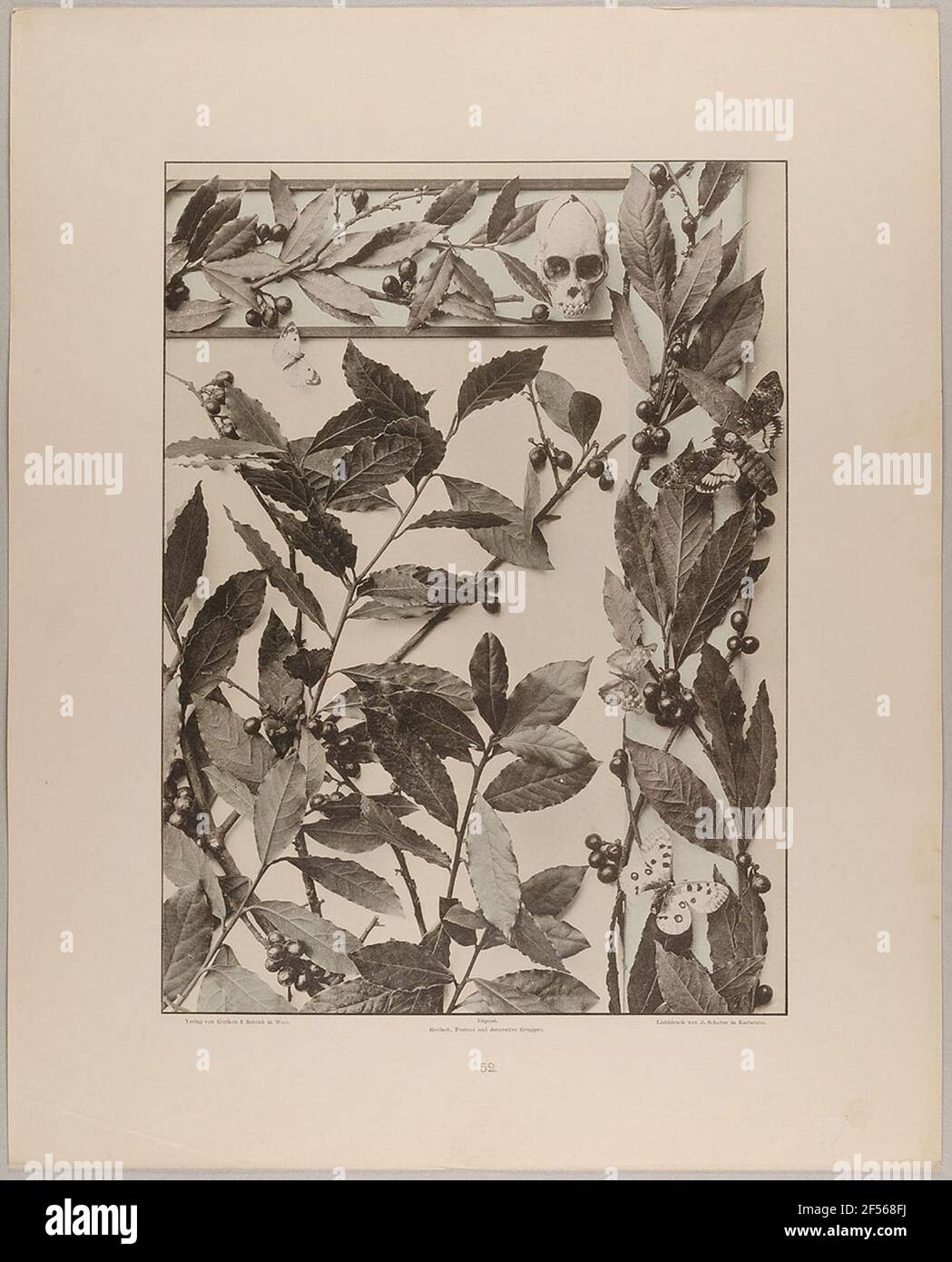 52. Fries, group and trim made of laurel, animal skulls and butterflies ...