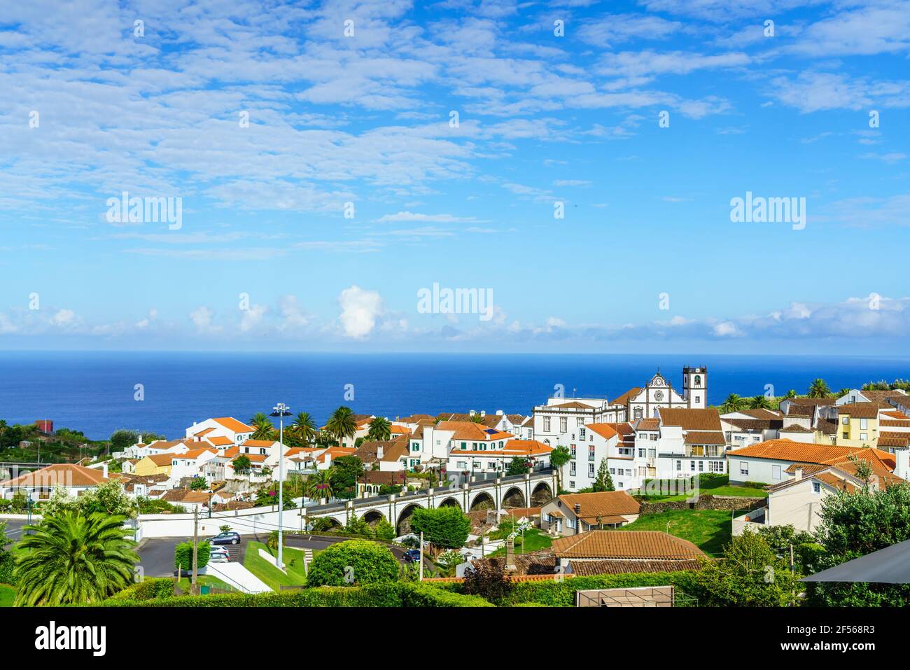 Panorama view of Nordeste on Sao Miguel Island, Azores. Old stone arch ...