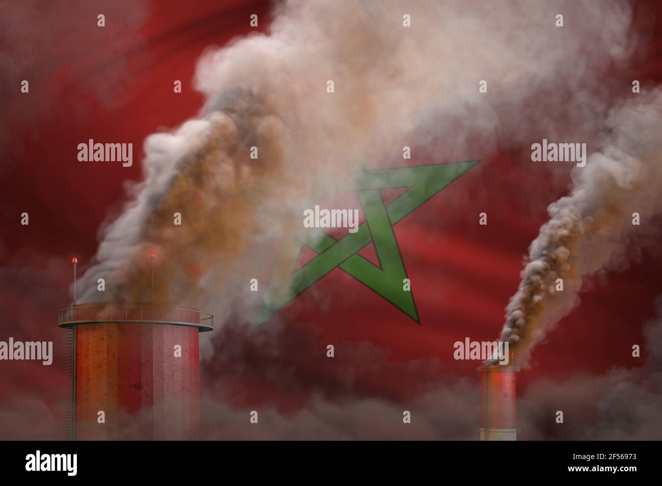 heavy smoke of industrial pipes on Morocco flag - global warming ...