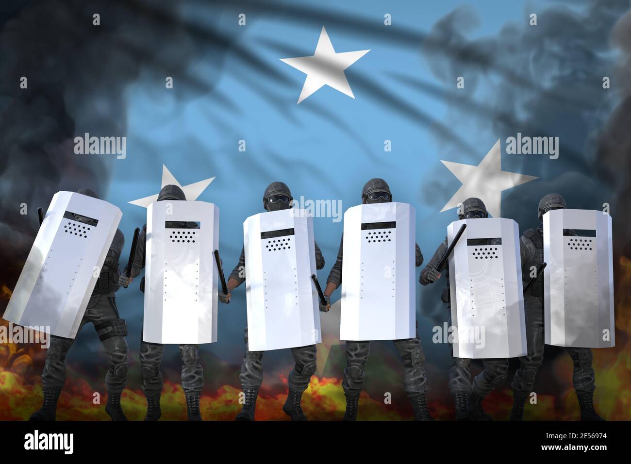 Micronesia protest stopping concept, police guards protecting state ...