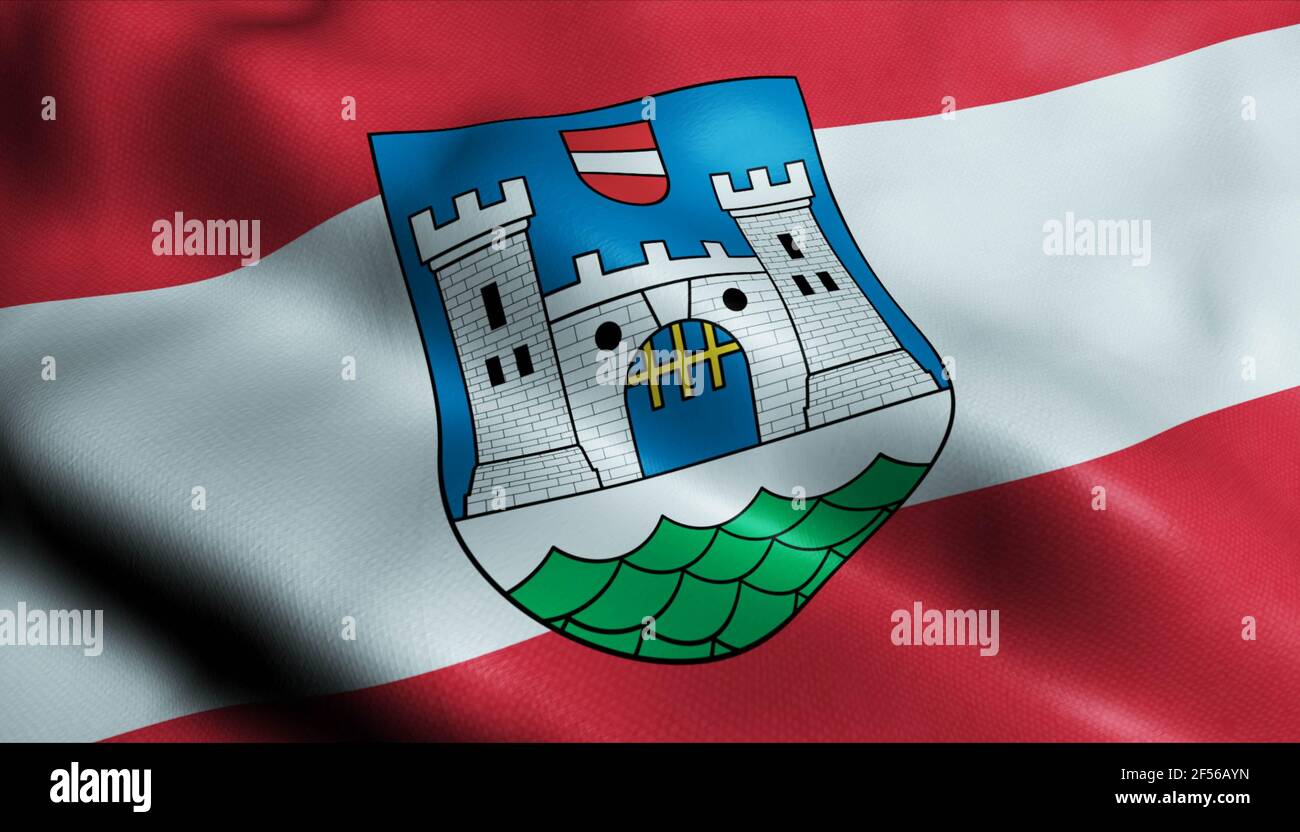 3D Illustration of a waving Austria city flag of Wels Stock Photo - Alamy