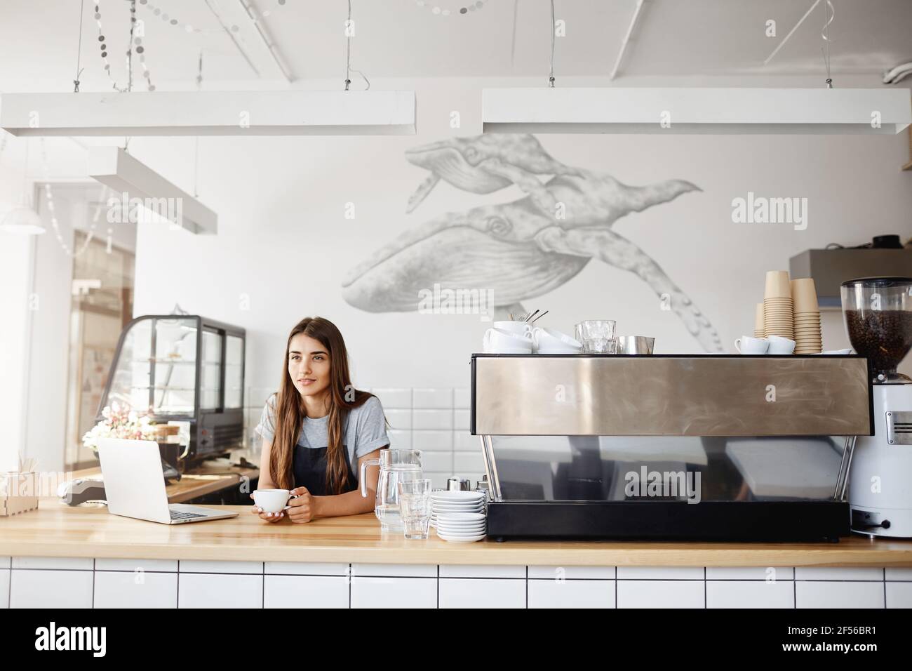 Small cafe owner running a successful horeca business on her own. Wide ...