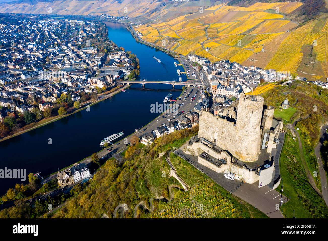 Germany, Rhineland-Palatinate, Bernkastel-Kues, Helicopter view of ...