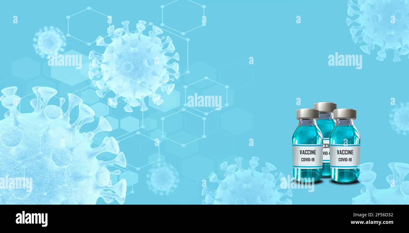 Illustration of pastel blue medical background. Bottles of covid-19 ...