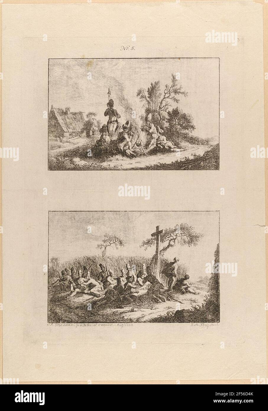 Two scenes with soldiers (on the fire and waiting), leaf 3 from a ...
