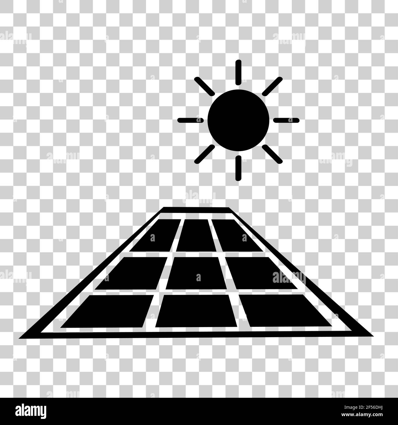 Black Vector Icon, Solar Panel at direct sun shine, at transparent ...