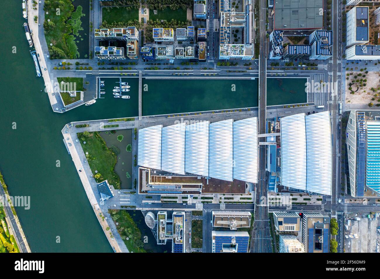 Aerial view city situated confluence rhone saone rivers dusk hi-res ...