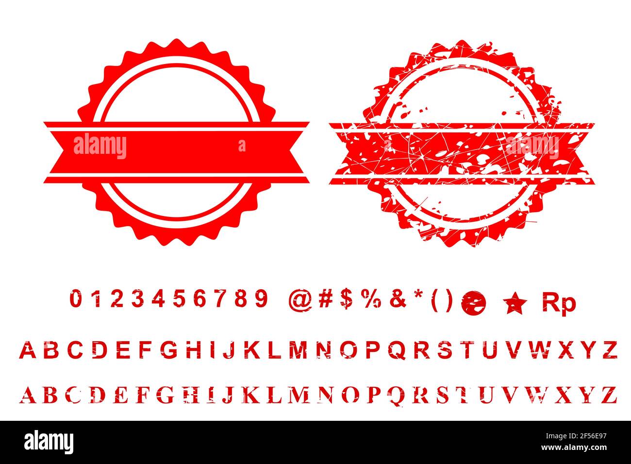 Template 2 Different Style Blank Red Rust Circle with Ribbon Stamp ...